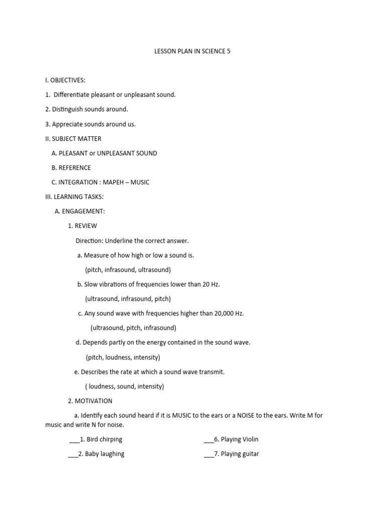 Sound Differentiation Lesson Plan | PDF | Sound | Pitch (Music)