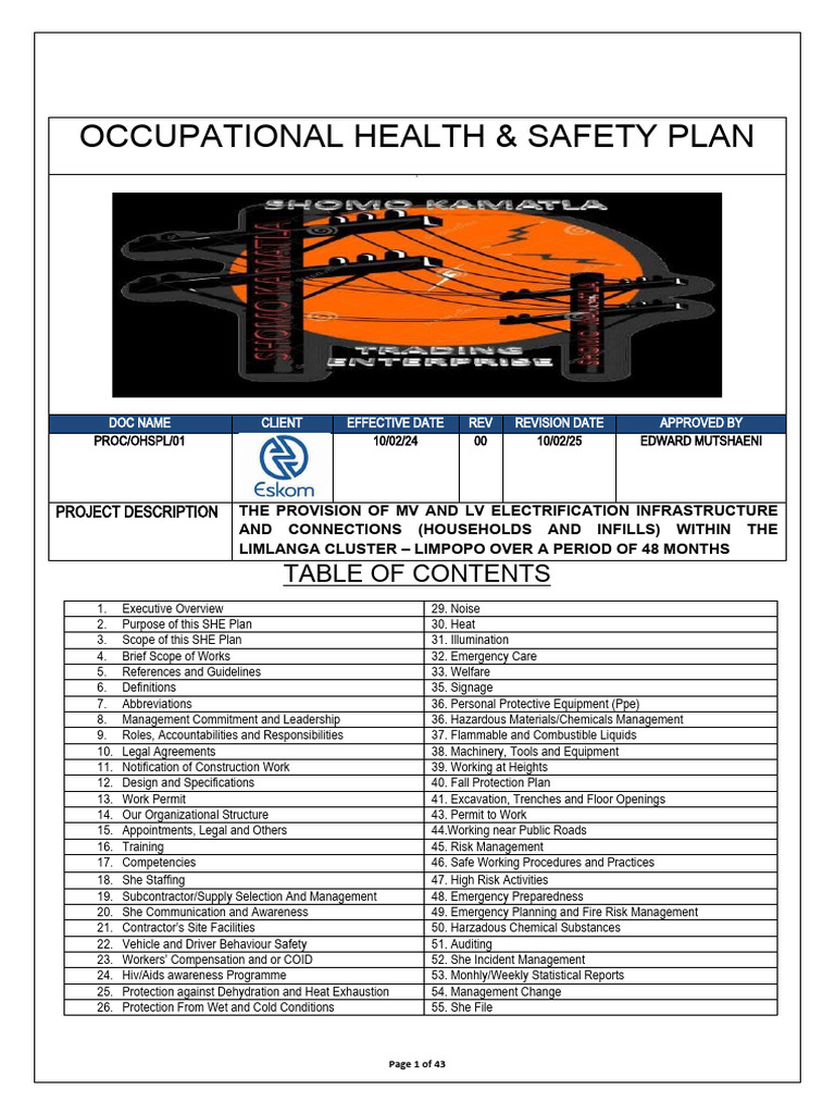Occupational Health and Safety (Ohs) Plan | PDF | Occupational Safety ...
