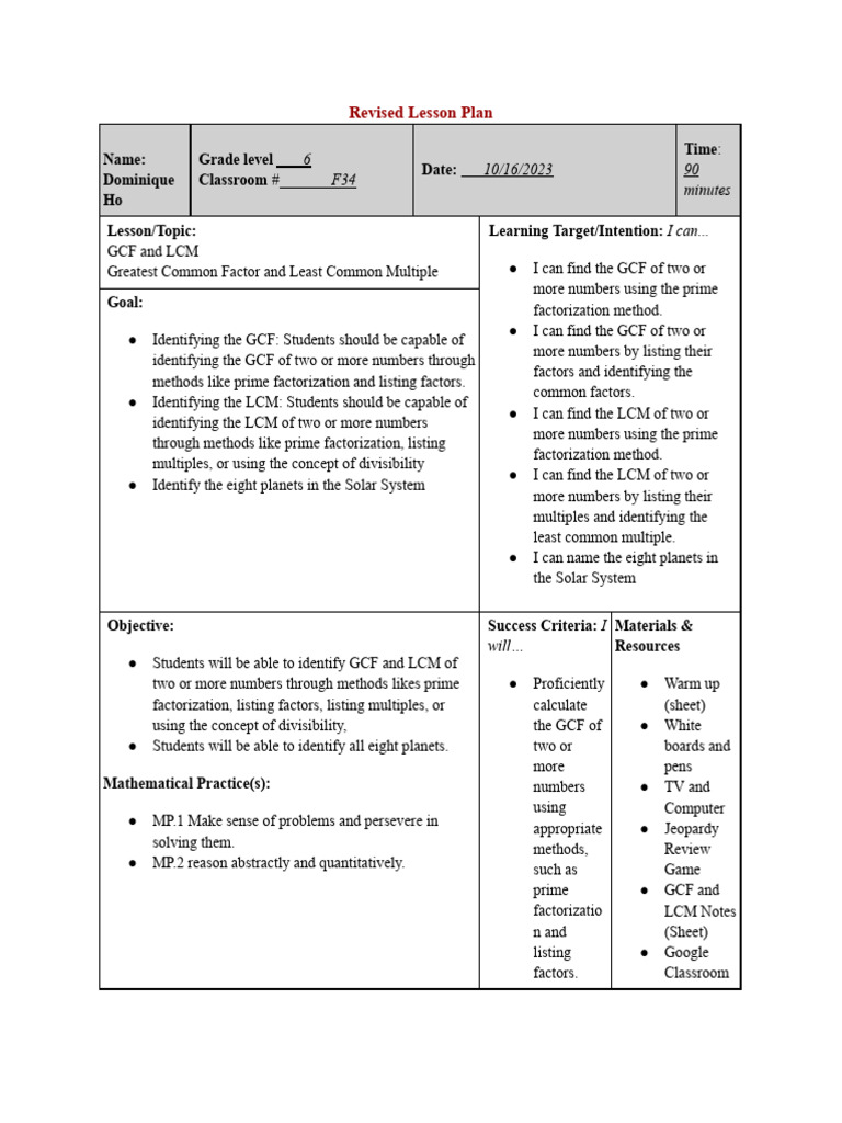 Edee466-Signature Assignment-Dominique Ho | PDF | Lesson Plan ...