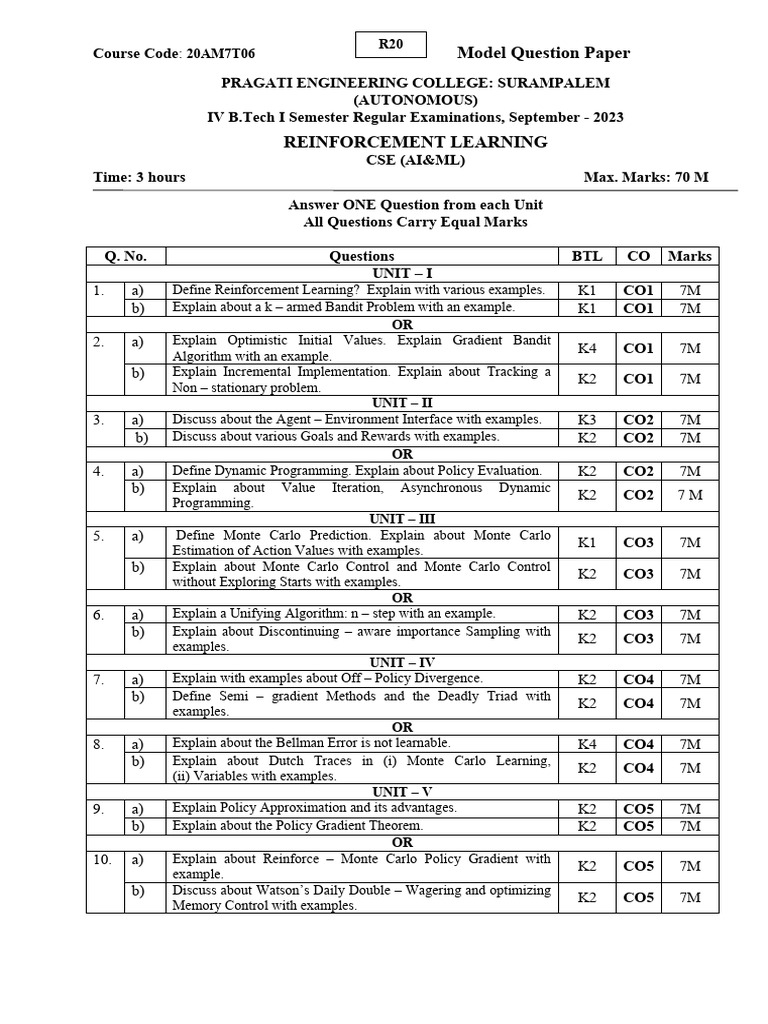 RL Model Question Paper | Download Free PDF | Algorithms And Data Structures | Applied Mathematics