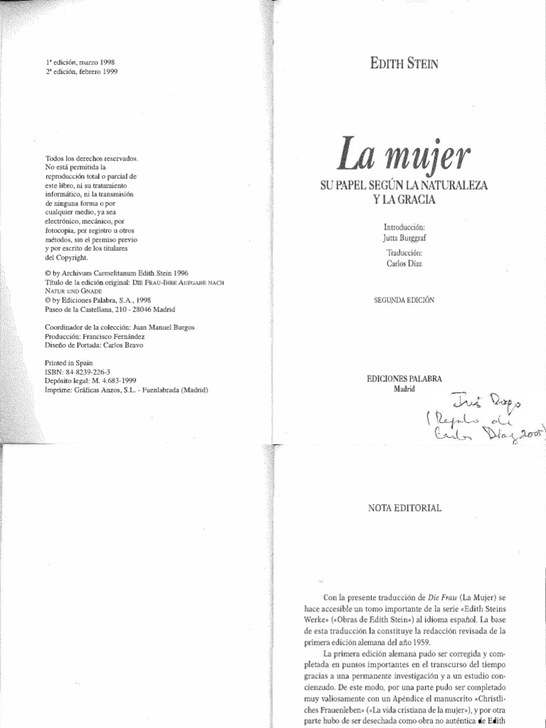 Edith Stein La Mujer Pdf Mujer Edmund Husserl