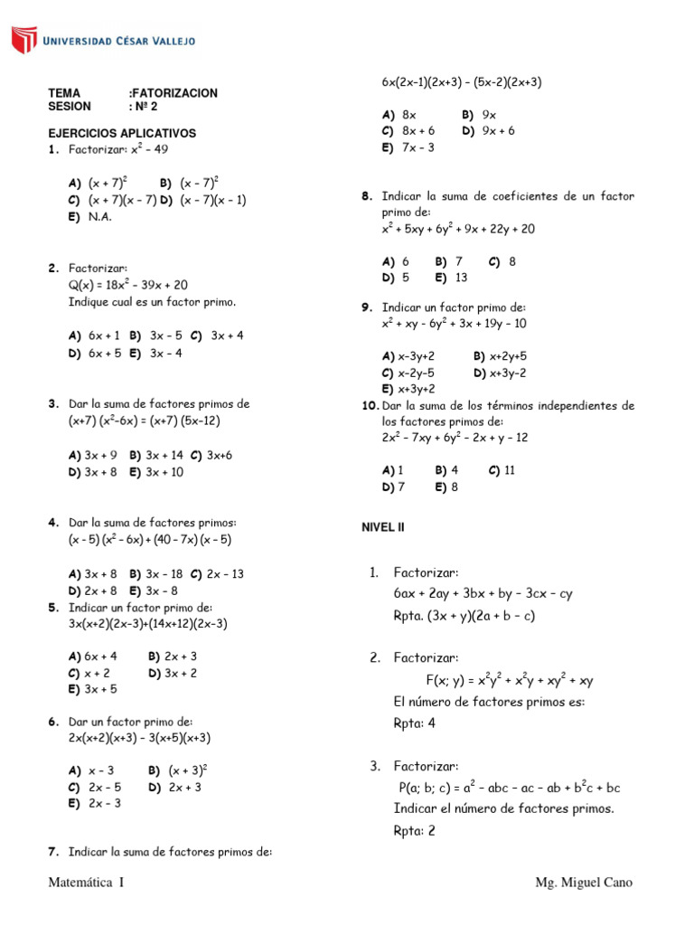 SEPARATA 4 | PDF | Factorización | Álgebra