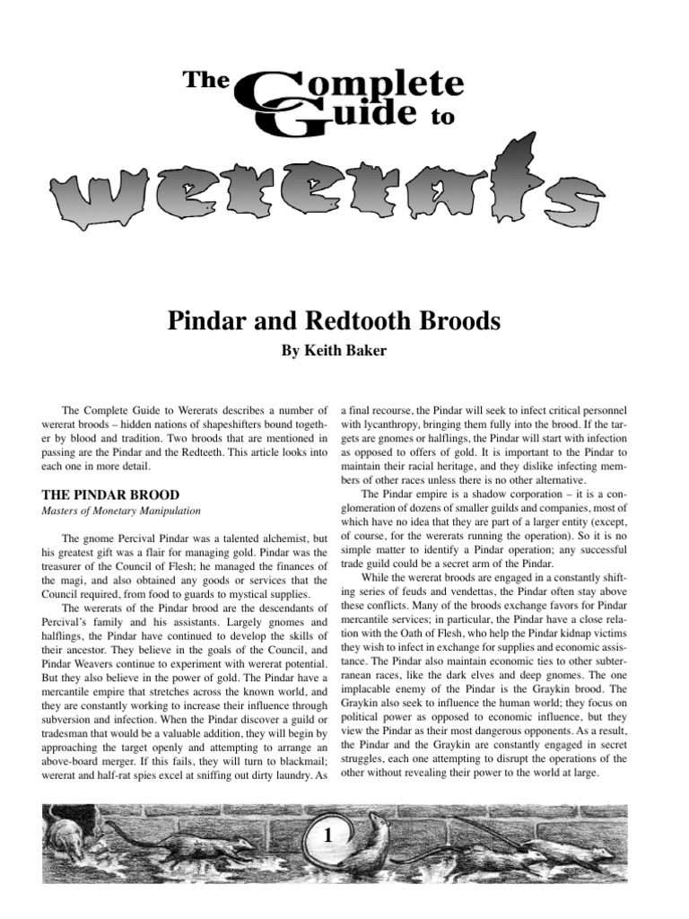 The Complete Guide To Wererats - Web Enhancement - Pindar and Redtooth Broods | PDF | Infection ...