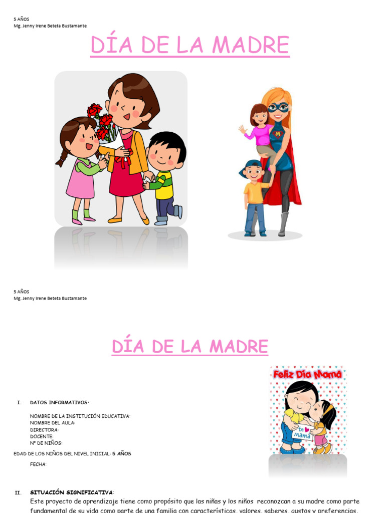 Proyecto Día de la Madre para Niños de 5 Años | PDF | Comunicación no ...