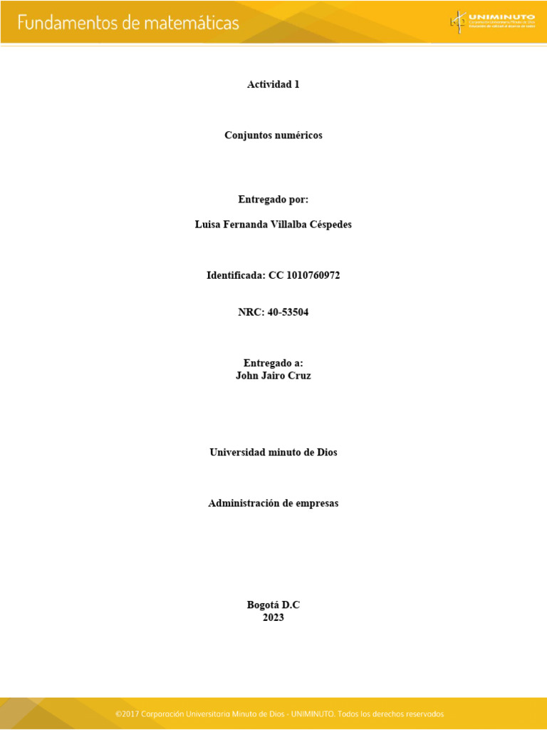 Actividad 1 Fundamentos de Matemáticas Luisa Villalba | PDF