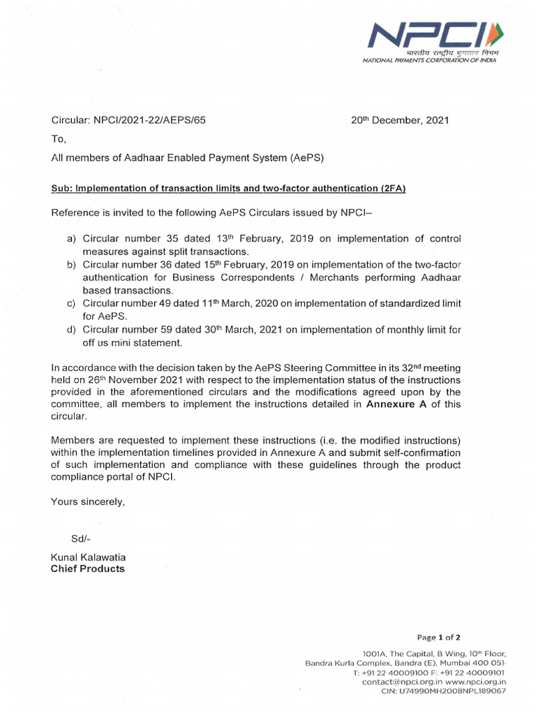 Circular 65-Implementation of Transaction Limits and Two Factor ...