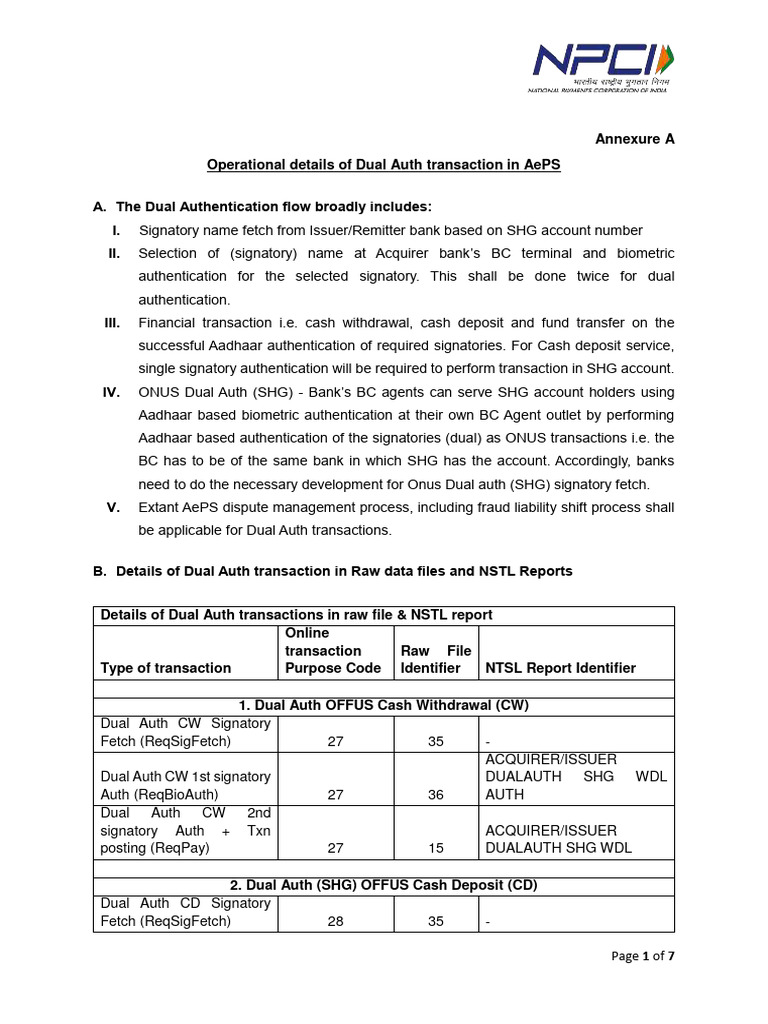 09 June 2023 Circular 80A Annexure A Operational Details of Dual Auth ...