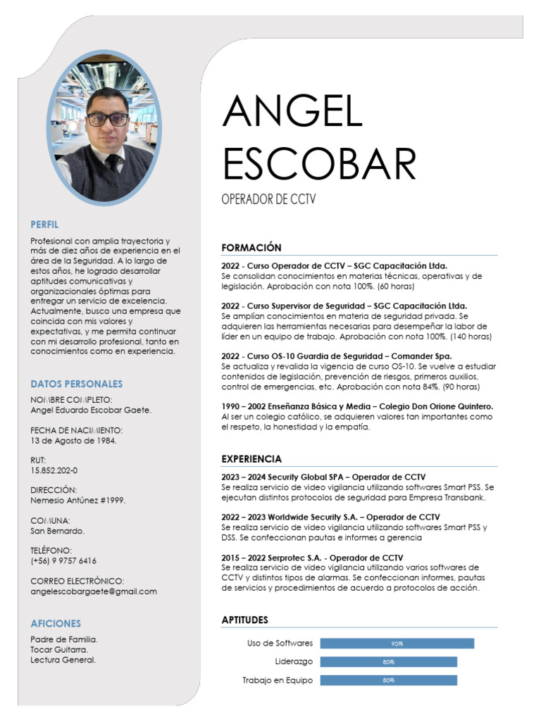 Angel Escobar - CV Operador 2024 | PDF | Circuito cerrado de televisión