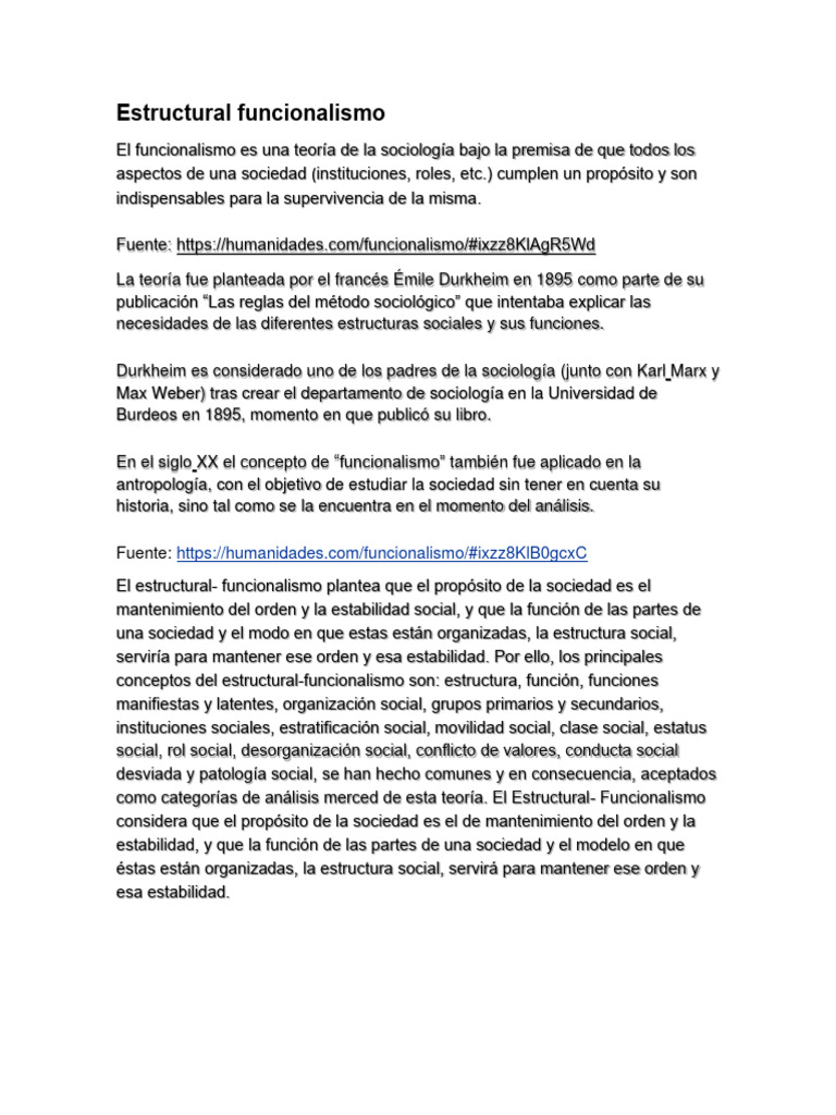 Estructural Funcionalismo | PDF | Sociología | Sociedad