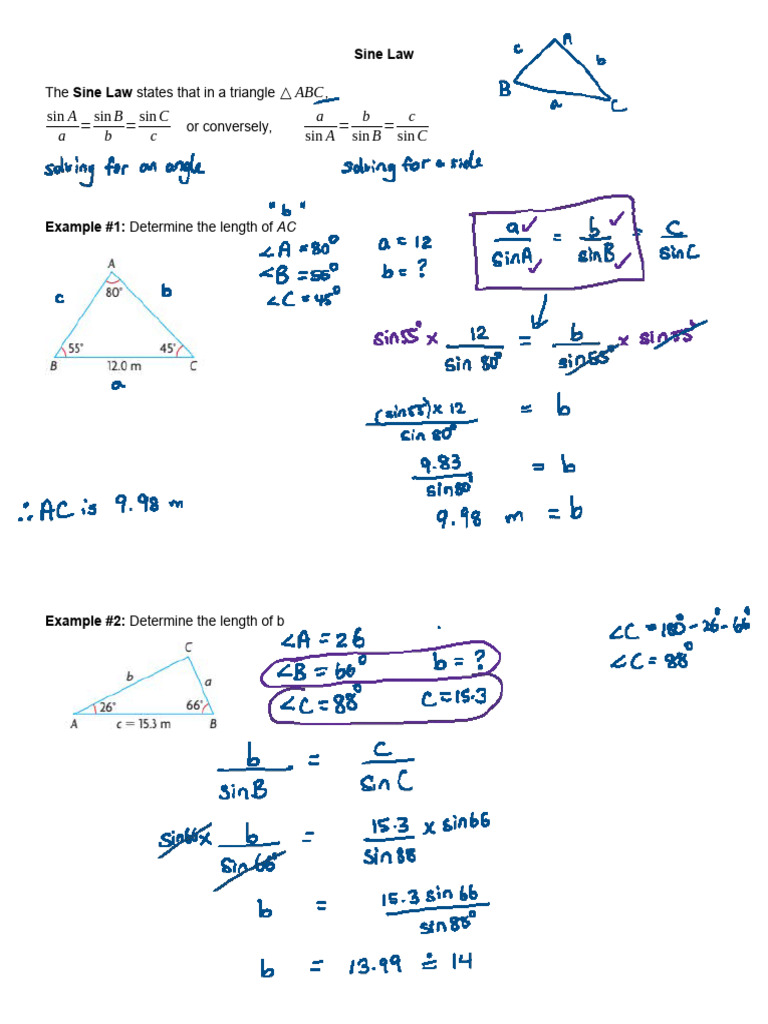Sine Law Lesson NOTE | PDF
