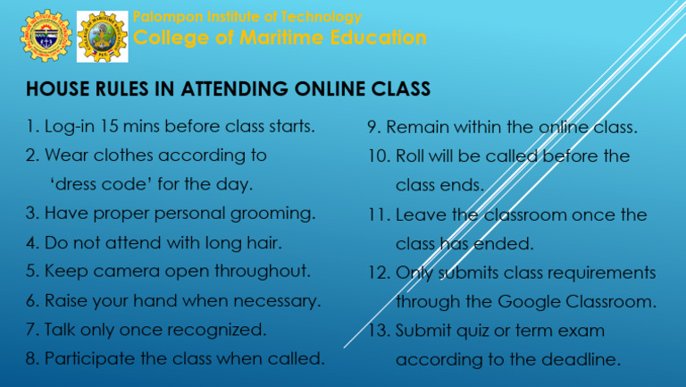 Annex B 2 House Rules in Attending Online Class | PDF