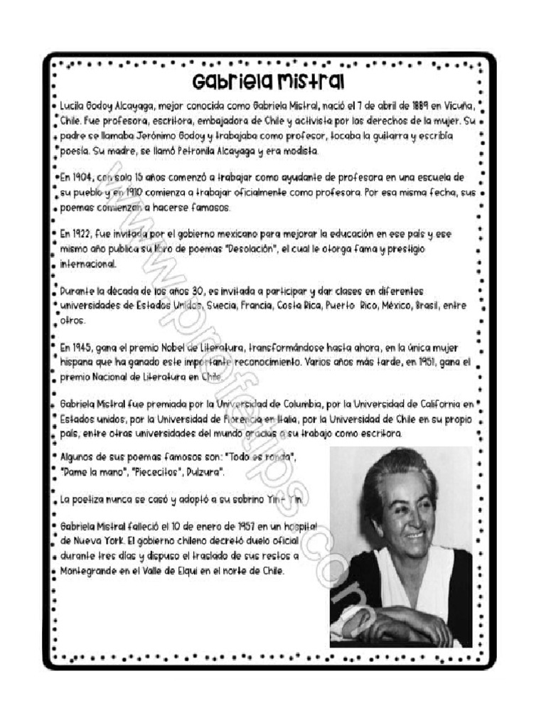 Biografia de Gabriela Mistral | PDF