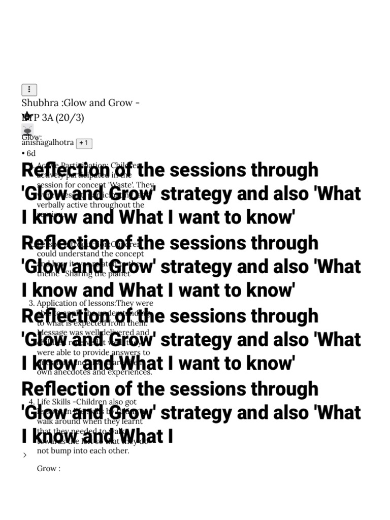 Reflection of The Sessions Through 'Glow and Grow' Strategy and Also ...