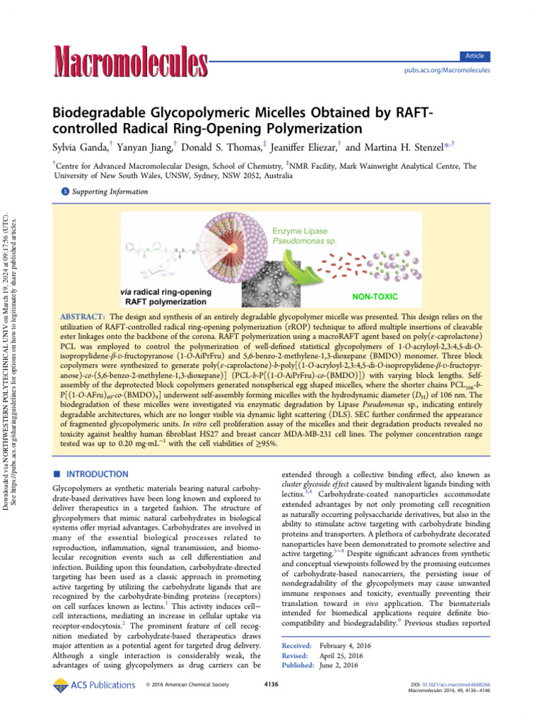 Biodegradable Glycopolymer Micelles | PDF | Copolymer | Polymers
