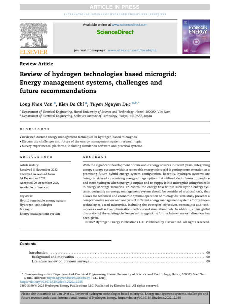 Review of Hydrogen Technologies Based Microgrid Energy Management ...