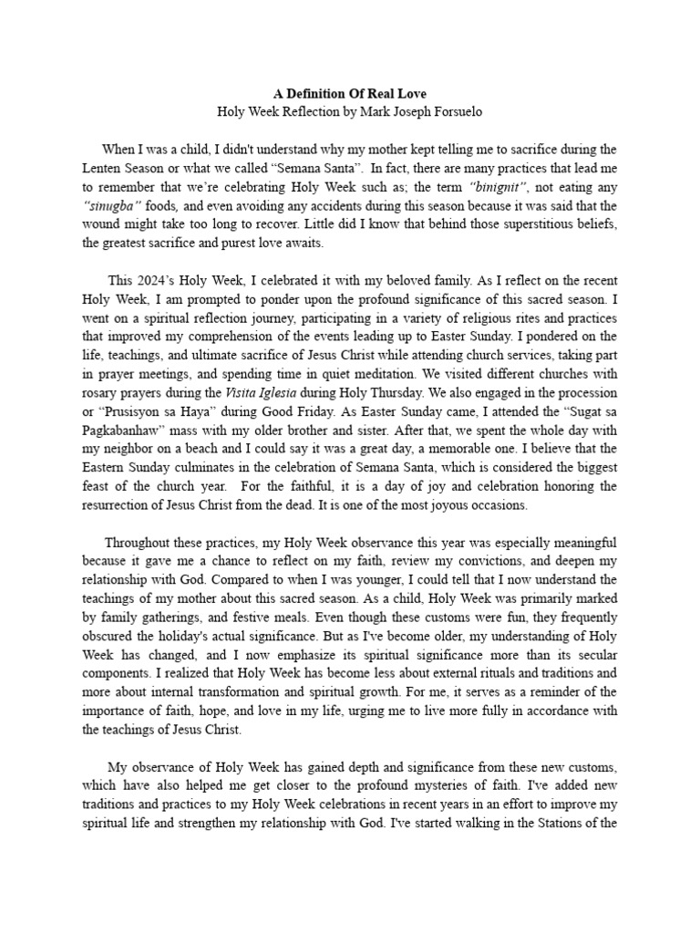 Holy Week - Reflection | PDF | Christian Worship And Liturgy