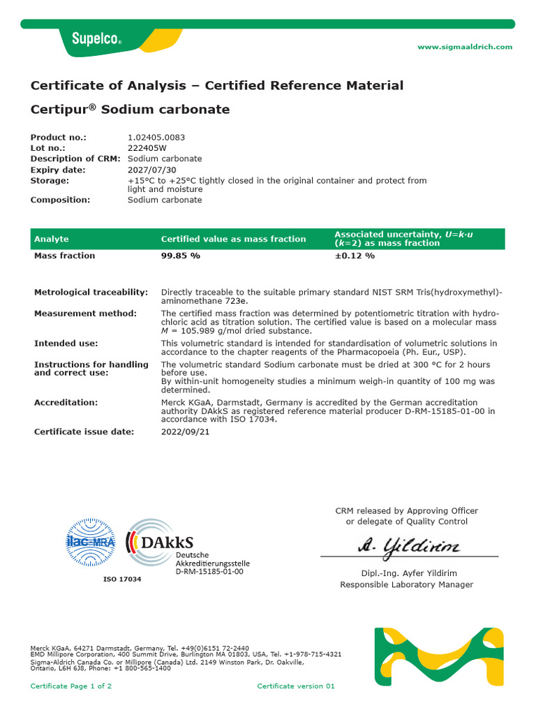 Sodium Carbonate Solid-NIST | PDF | Metrology | Chemistry