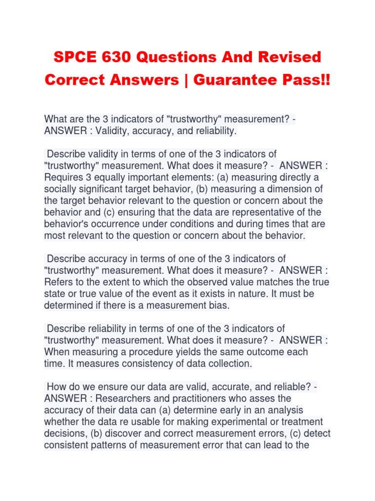 SPCE 630 Questions and Revised Correct Answers | PDF | Accuracy And ...