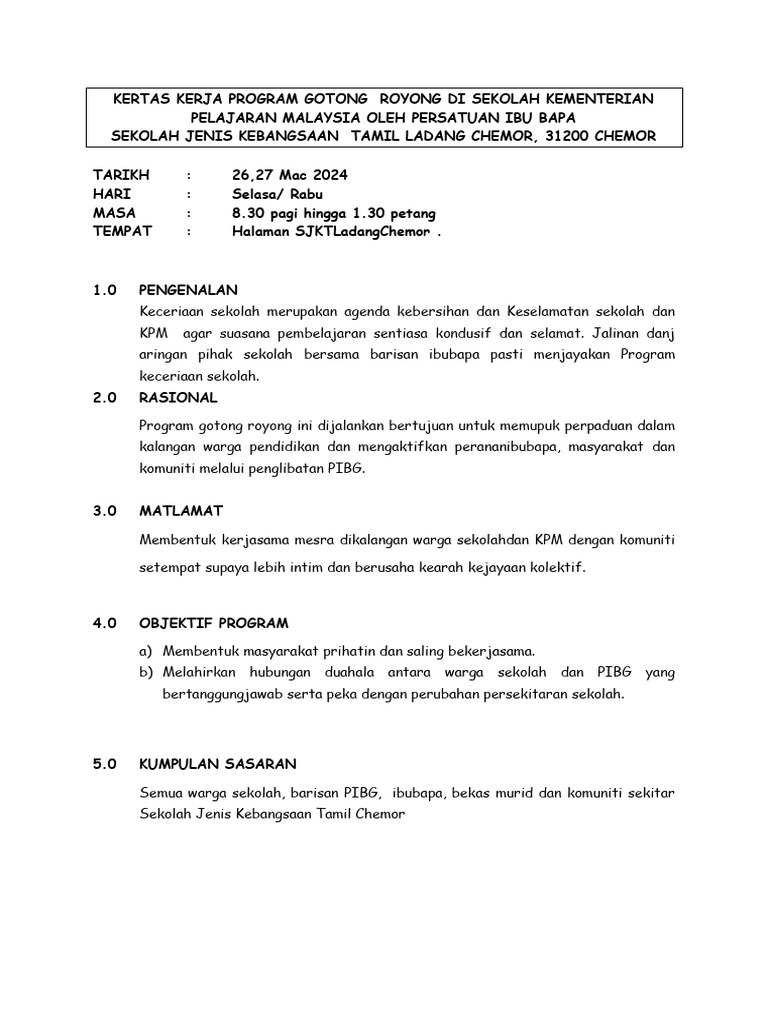 Kertas Kerja Program Gotong Royong KPM | PDF