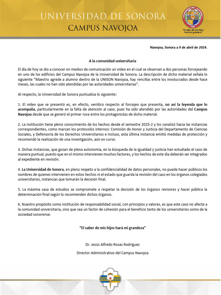 Comunicado Unison Navojoa | PDF | Sonora