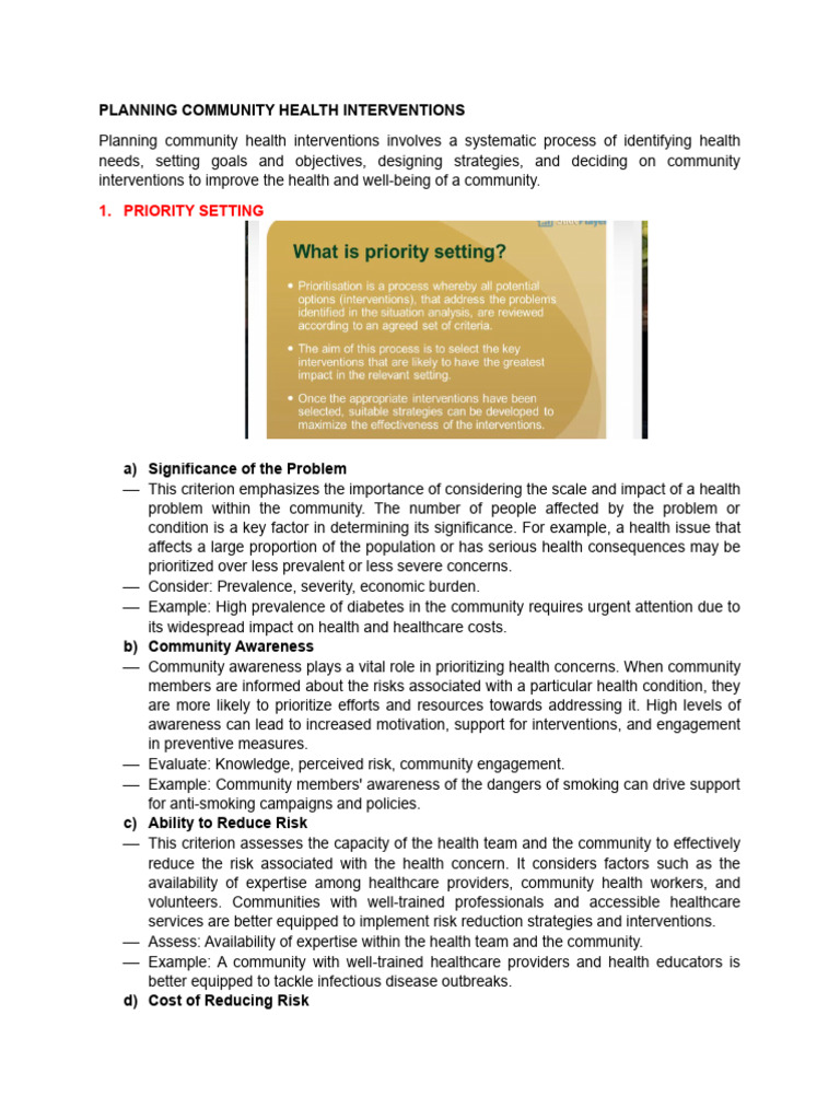 Community Health Intervention Planning | PDF | Goal | Childbirth