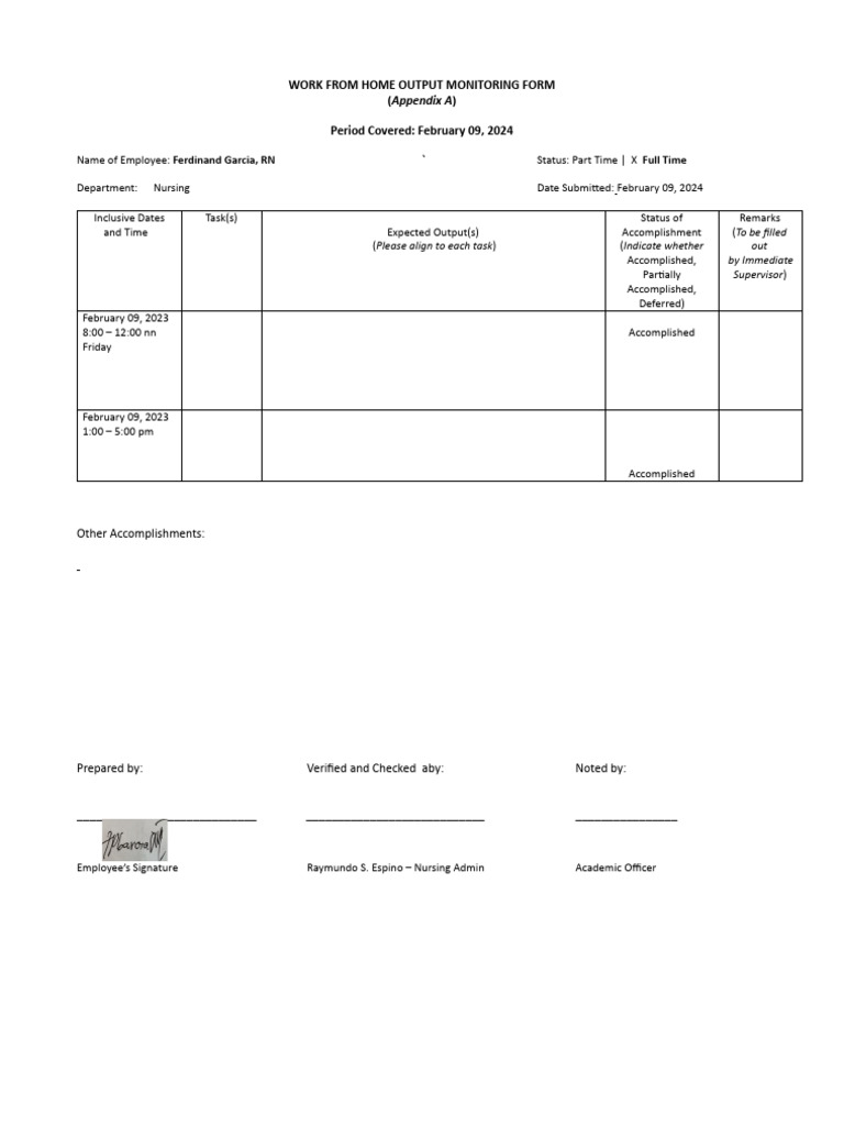 OMF-WFH Sample Pattern | PDF
