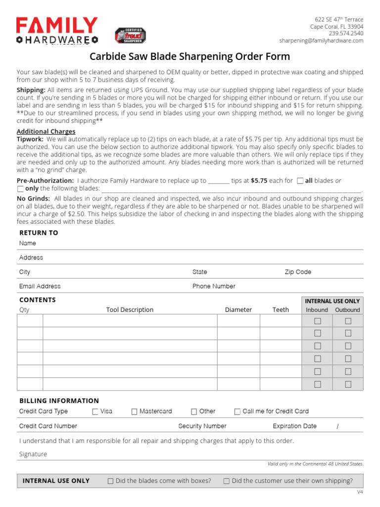 Sharpening Order Form 2 | PDF | Credit Card