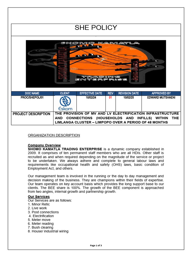 7 She Policy Signed by Ceo | PDF | Occupational Safety And Health | Safety
