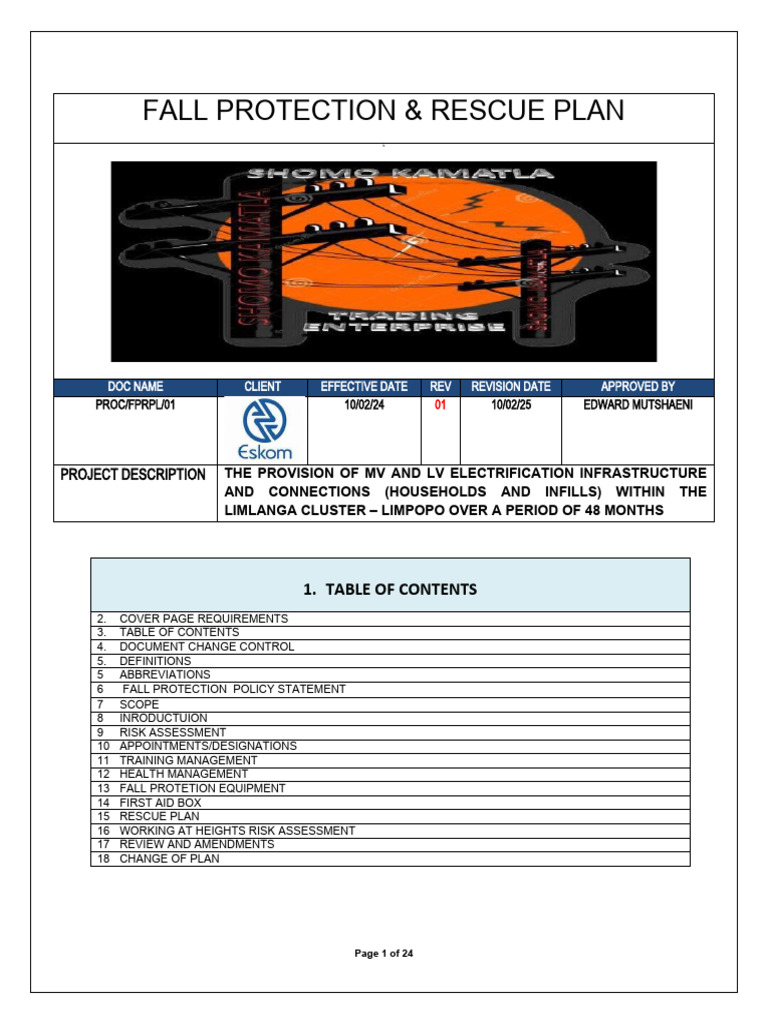 5.1 Fall Protection & Rescue Plan | PDF | Occupational Safety And ...