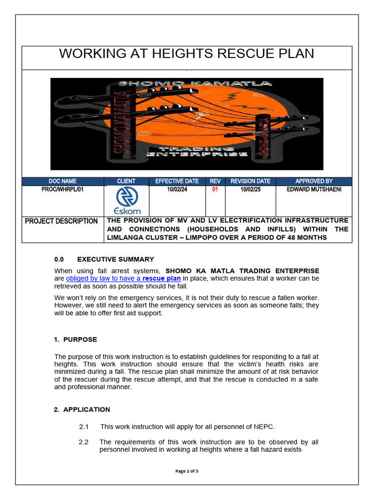 5.2 WORKING AT HEIGHTS RESCUE PLAN | PDF | Personal Protective ...