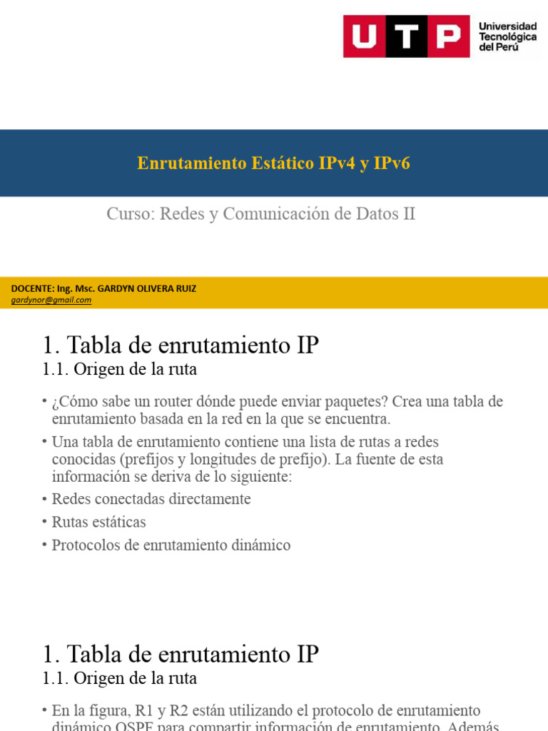 S13.S1.-Concepto de Enrutamiento Estatico IPv4 y IPv6 | PDF | Enrutador (Computación ...
