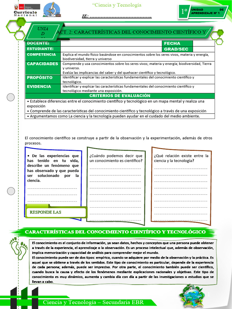 B-1º Act 3-Cyt-Und 1 | PDF | Conocimiento | Observación