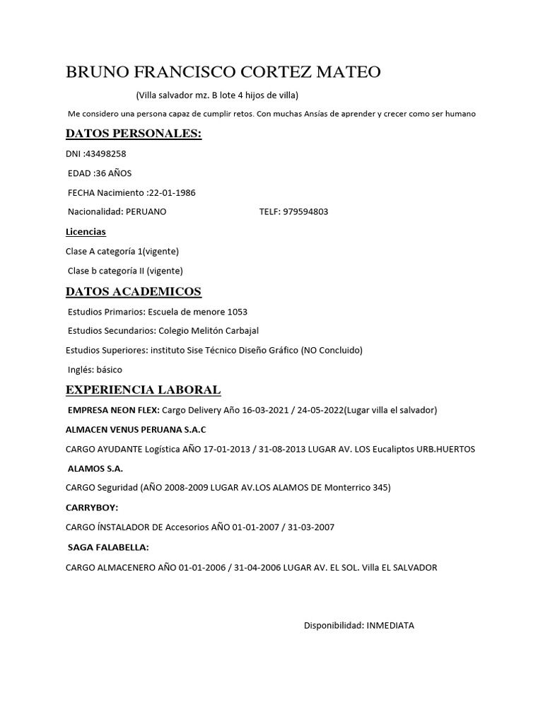 Curriculum Bruno | PDF