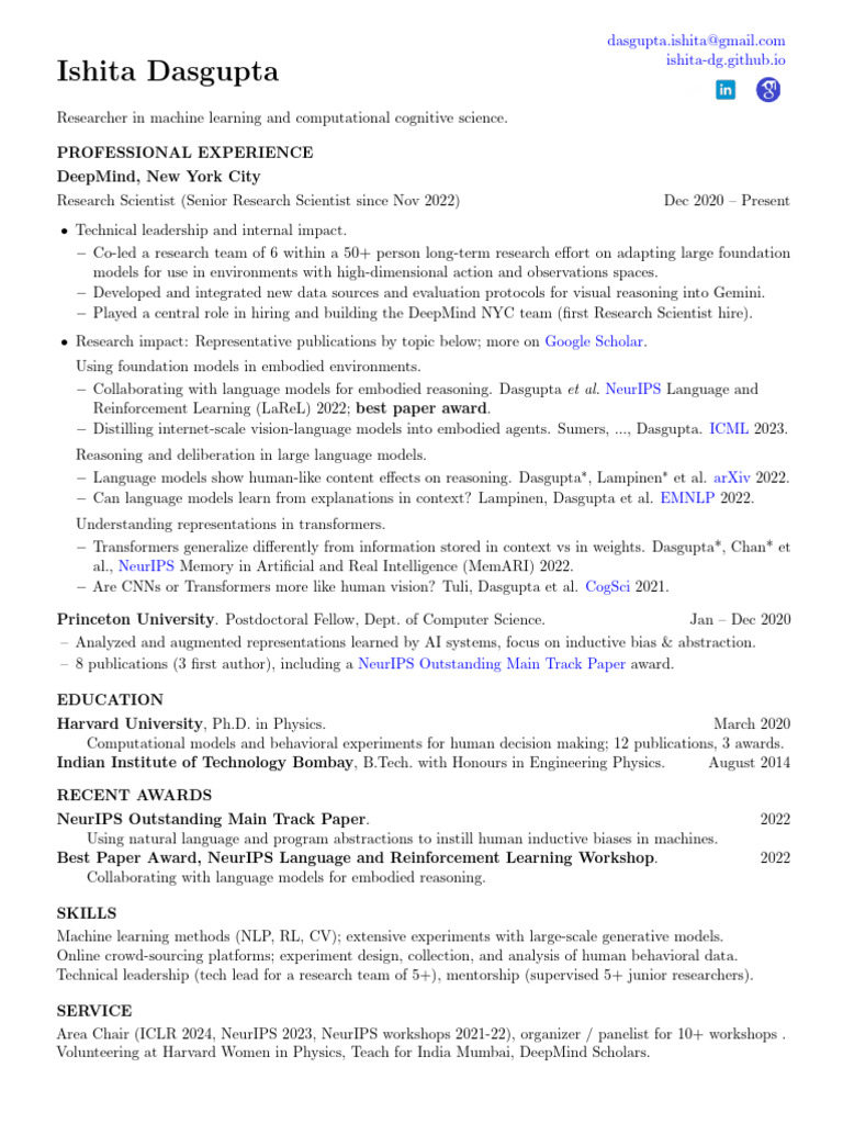 Ishita Dasgupta Resume | Download Free PDF | Machine Learning | Cognitive Science
