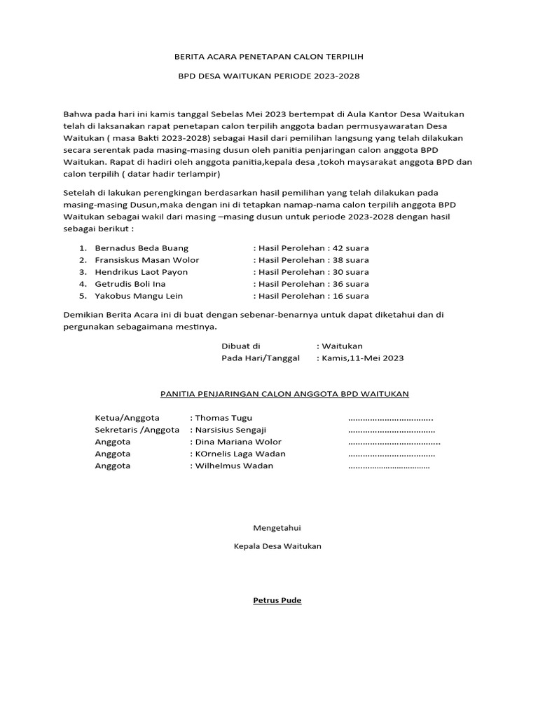 Berita Acara Penetapan Calon Terpilih | PDF | Politik | Olahraga & Rekreasi
