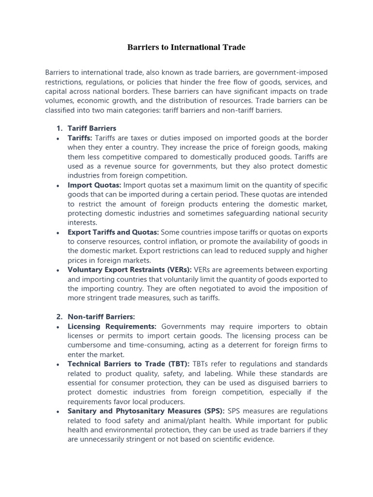Barriers To International Trade | PDF | Non Tariff Barriers To Trade ...