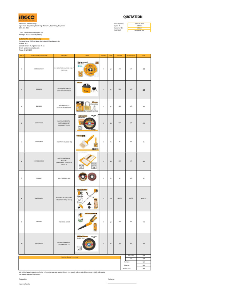 Ingco Tools Bayambang Quotation | PDF