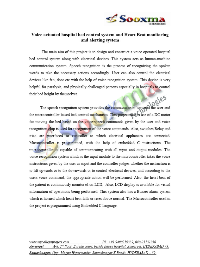 SET-371. Voice Actuated Hospital Bed Control System | PDF | Microcontroller | Embedded System