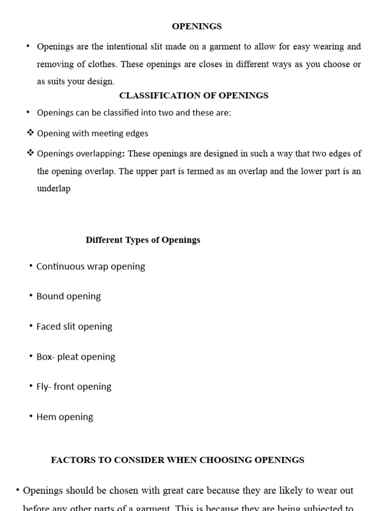 Types of Openings and Fastenings in Garments | PDF | Blouse | Clothing