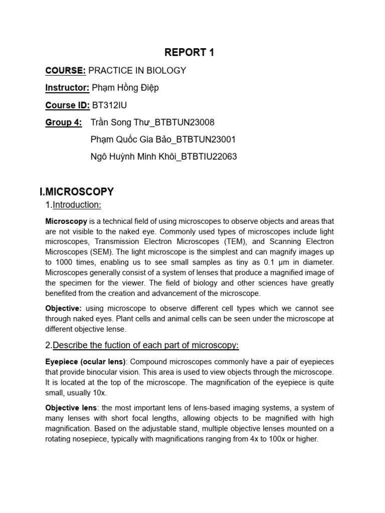 Report 1 Biology Pdf Microscope Laboratory Techniques