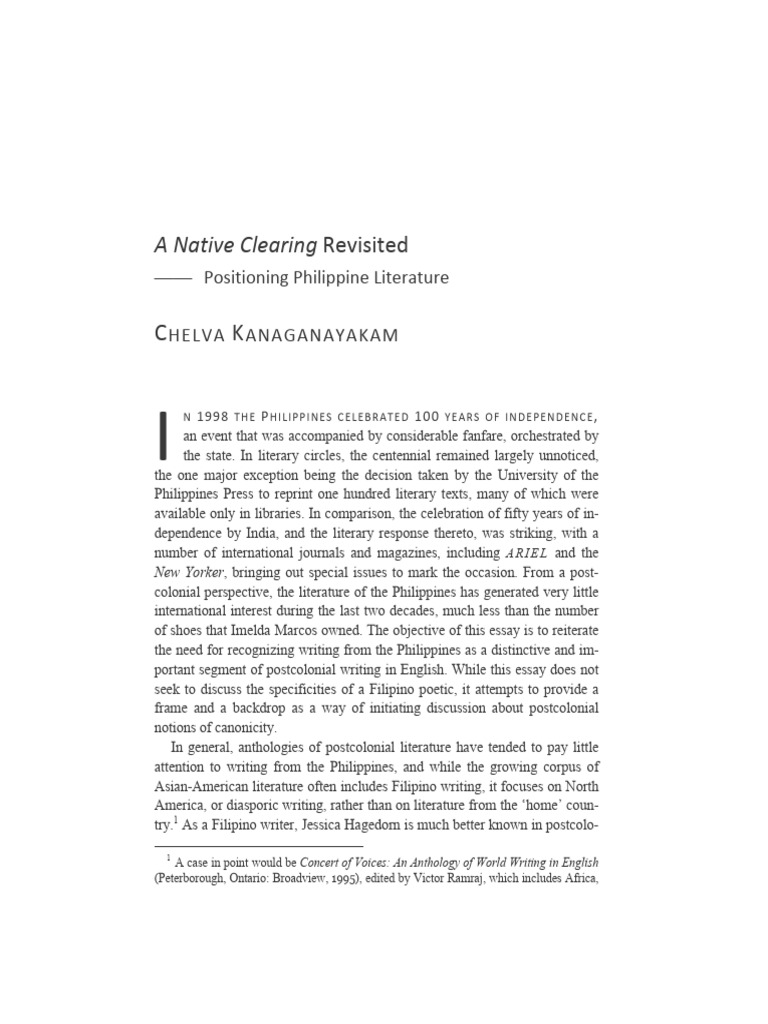 Chelva Kanaganayakam A Native Clearing Revisited Positioning Philippine ...