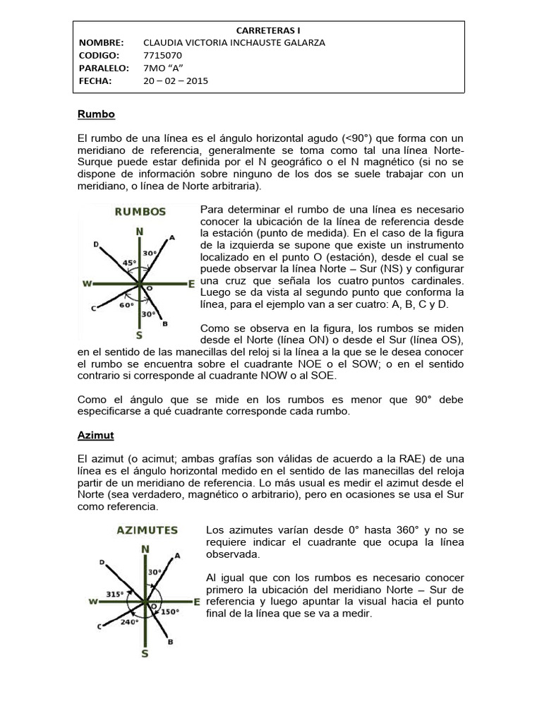 Rumbo Y AZIMUT | PDF | Geometría Elemental | Ángulo