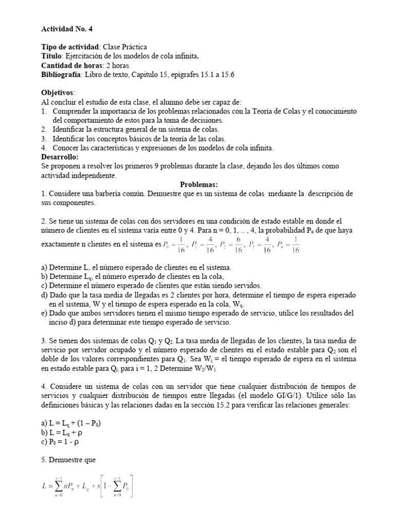 CP2 - Ejercicios de Teoría de Cola | PDF | Distribución de veneno | Enseñanza de matemática