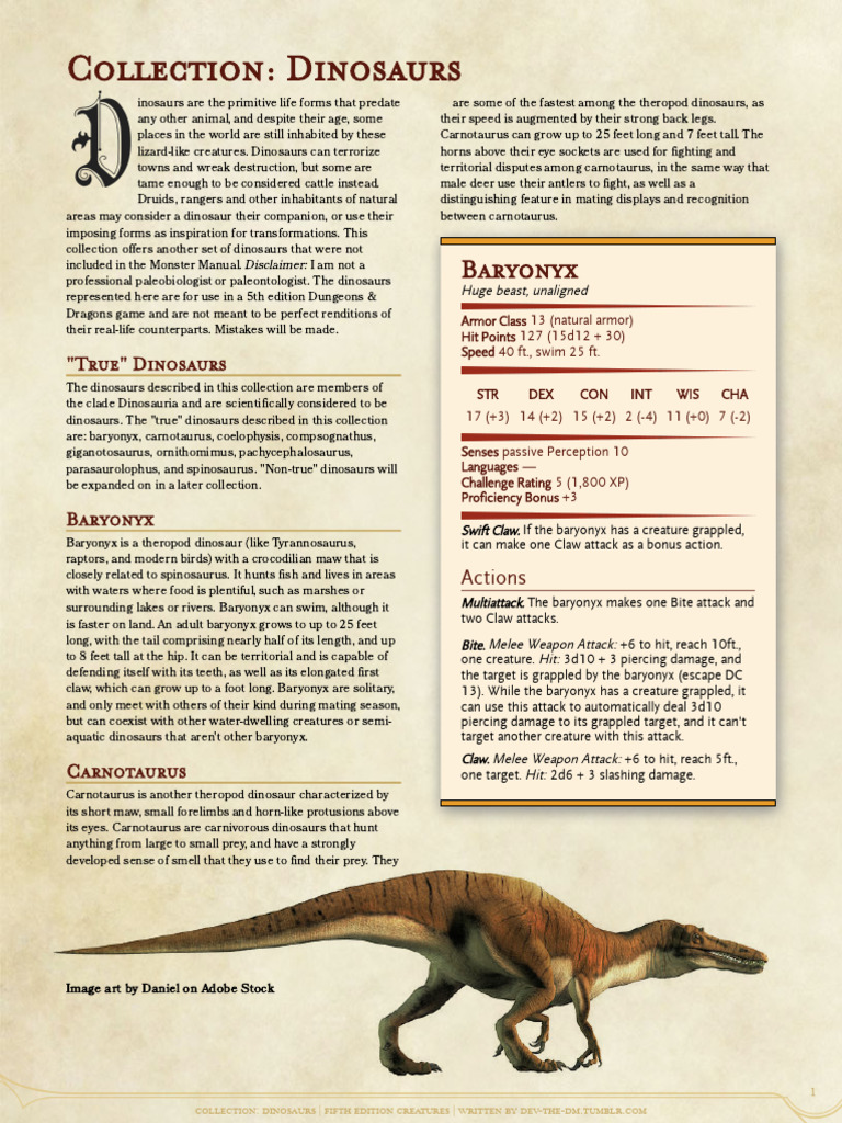 D&D 5E Dinosaur Collection Guide | PDF | Tyrannosaurus | Dinosaurs