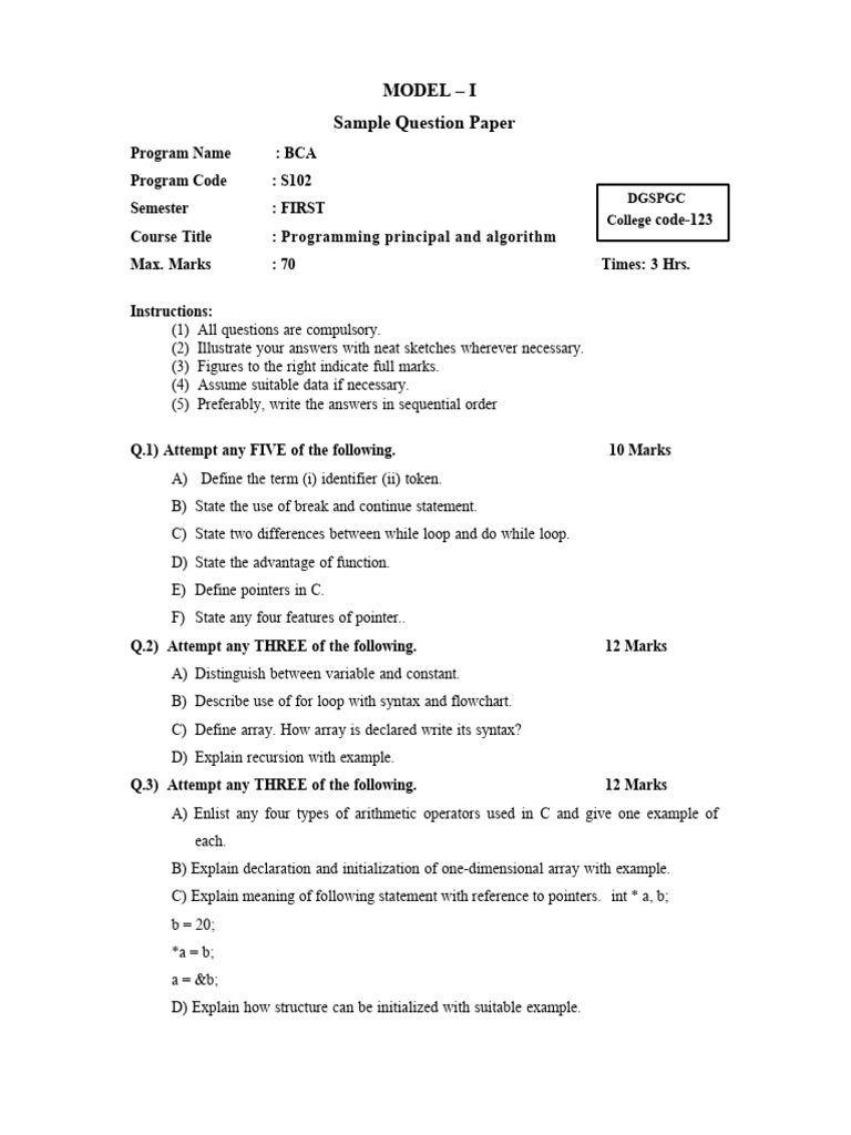 C Langage Model Paper 2024 | Download Free PDF | C (Programming Language) | Computer Program