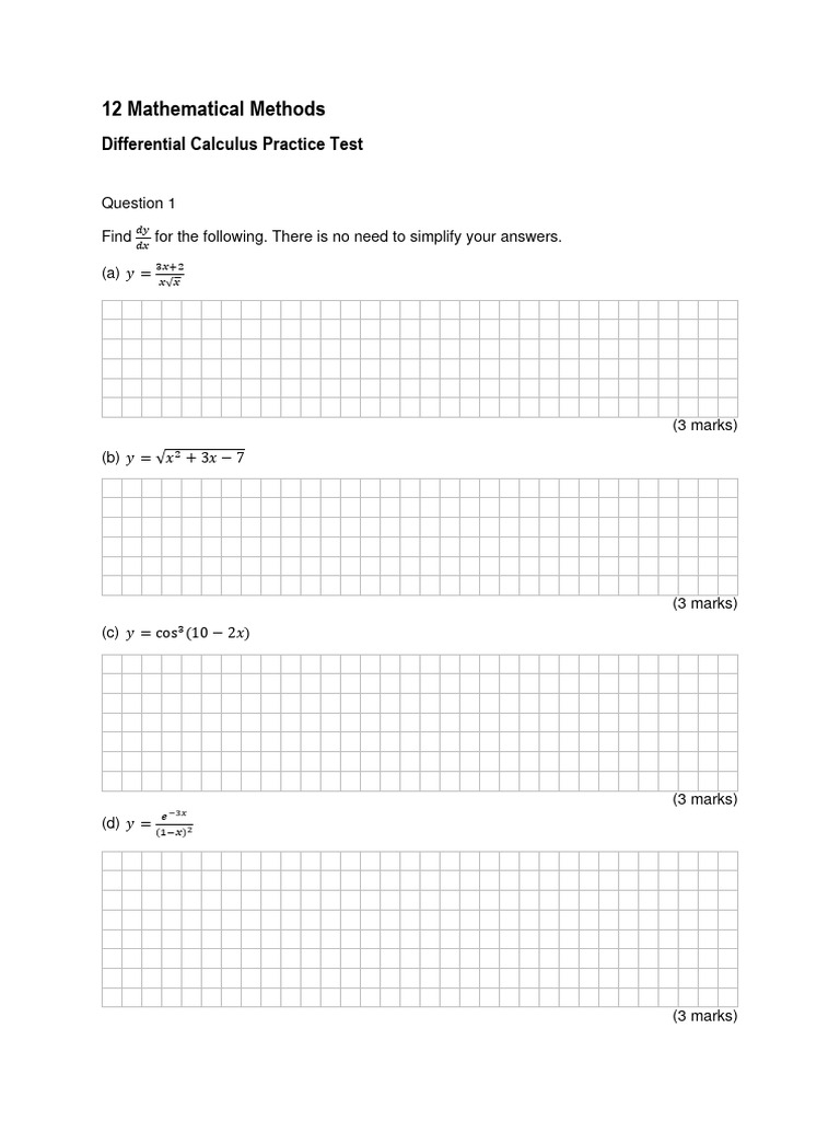 Differential Calculus Practice Test | PDF | Tangent | Slope