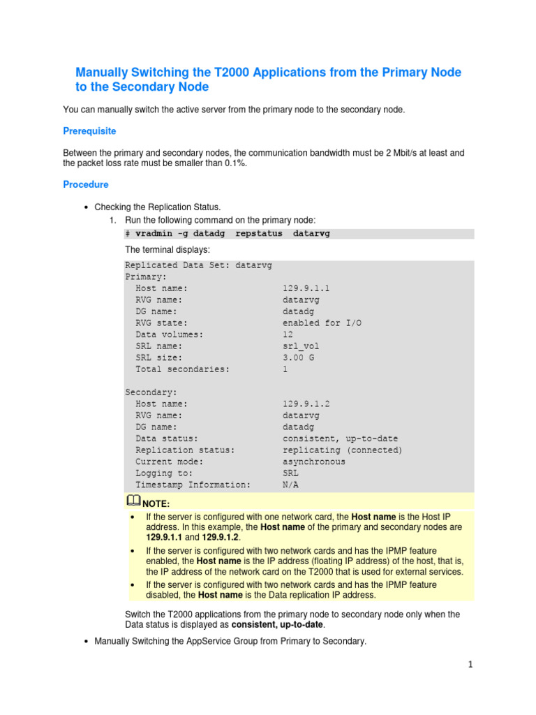 Manually Switching The T2000 Applications From The Primary Node To The Secondary Node | PDF ...
