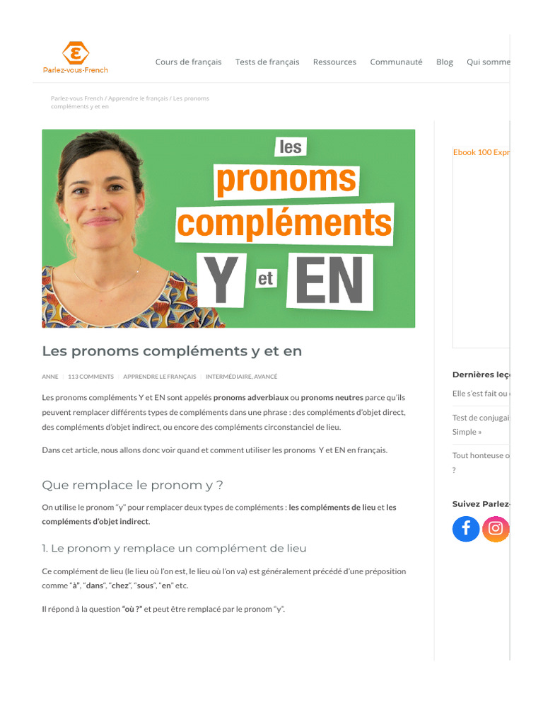 Les Pronoms Compléments y Et en - Parlez-Vous French | PDF | Méthodes ...