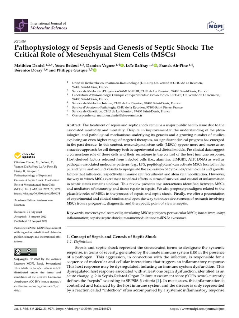 Pathophysiology of Sepsis and Genesis of Septic Shock the Critical Role of Mesenchymal Stem ...