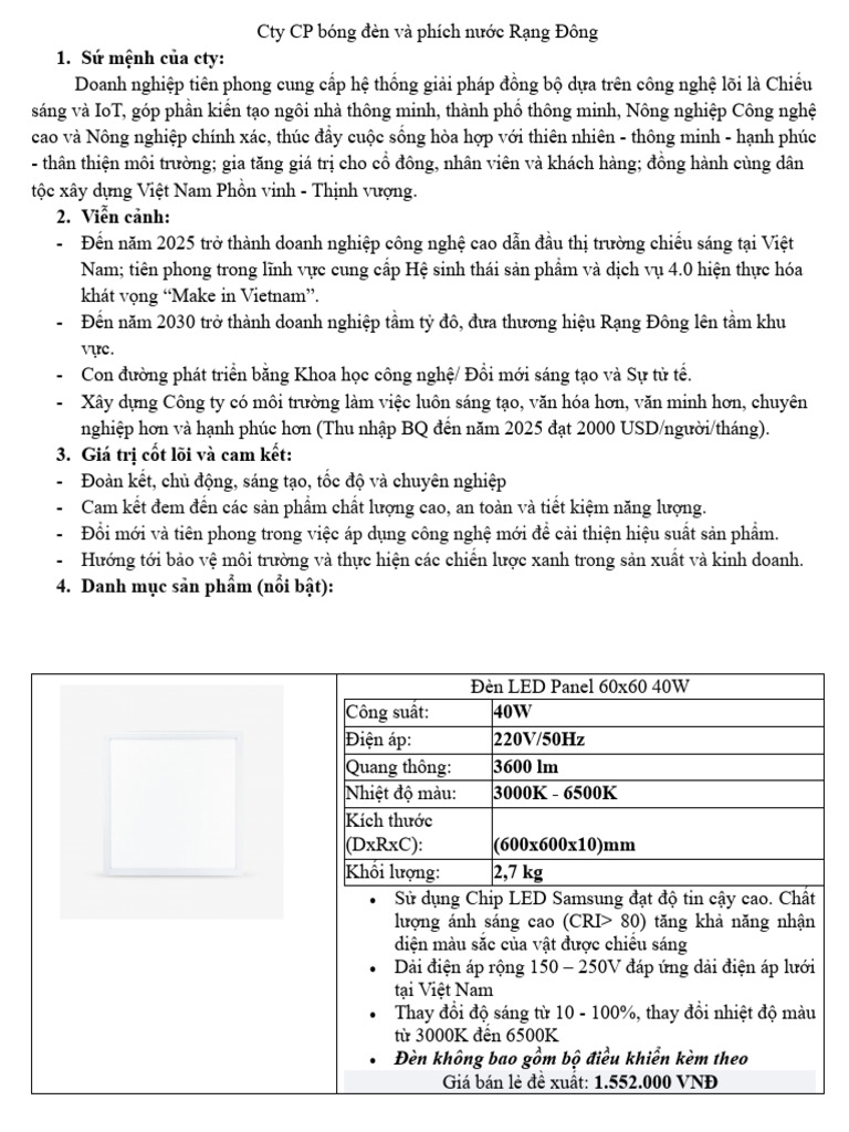 Cty CP Bóng Đèn Và Phích Nư C R NG Đông | PDF